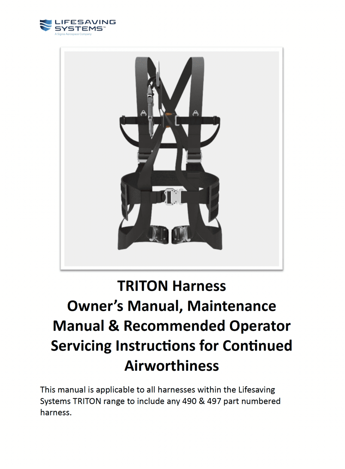 TRITON HARNESS – VEST – and WANDER LEAD MANUAL UPDATES - Lifesaving Systems